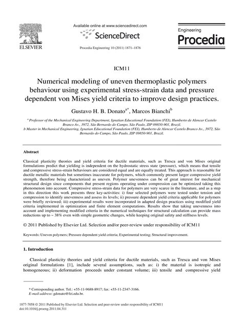 Numerical Modeling Of Uneven Thermoplastic Polymers Behaviour Using Experimental Stress Strain