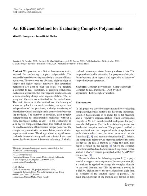 Pdf An Efficient Method For Evaluating Complex Polynomials