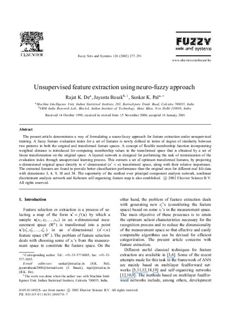 Pdf Unsupervised Feature Extraction Using Neuro Fuzzy Approach