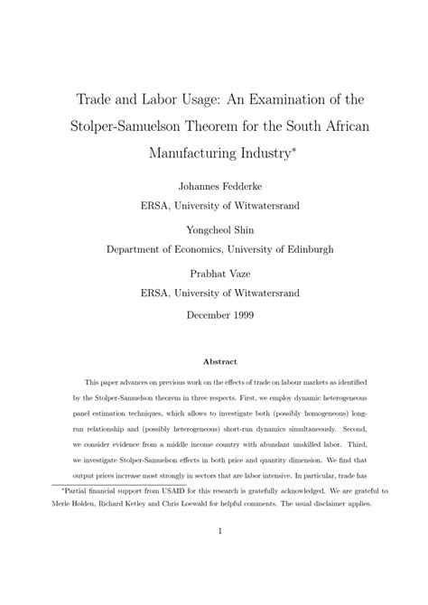 Pdf Trade And Labor Usage An Examination Of The Stopler Samuelson