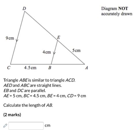 Solved Diagram Not Accurately Drawn Triangle Abe Is Similar To Triangle Acd Aed And Abc Are