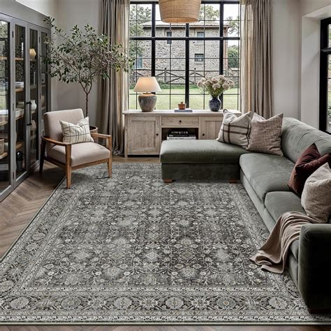 Purecozy Vintage Area Rug 8x10 Black Washable Living Room
