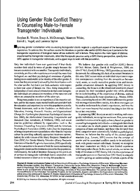 Pdf Using Gender Role Conflict Theory In Counseling Male To Female Transgender Individuals