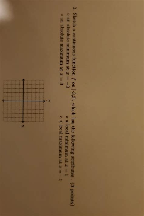 solved 3 sketch a continuous function f on 3 3] which