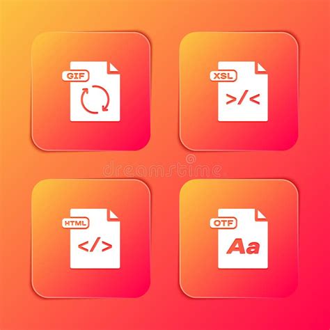 Set  File Document Xsl Html And Otf Icon Vector Stock Vector