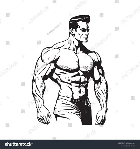 Bodybuilder Muscle Man Black Outline Vector Stock Vector (Royalty Free ...
