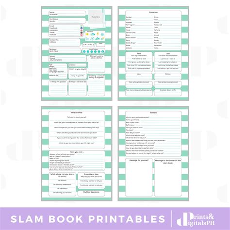 Slam Book For College Students And Adults Stripe Design Mint Green