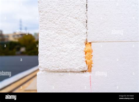 The Corner Of The House Is Insulated With Polystyrene Foam Insulation Close Up Preparing A