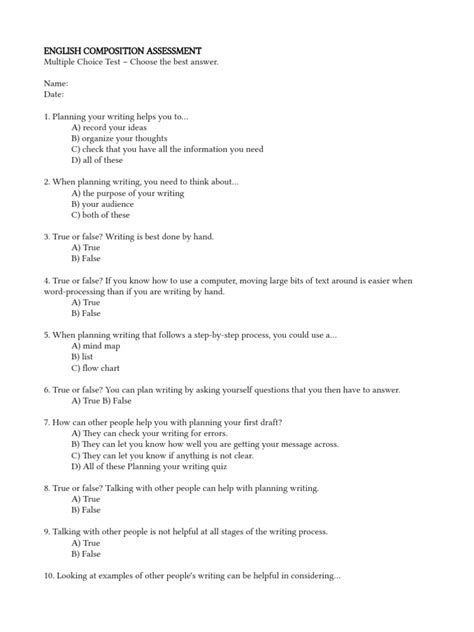 English Composition Test Pdf Cognition Human Communication
