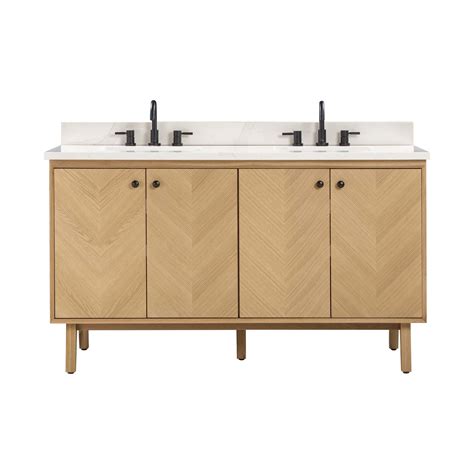 Adrian 61 In Natural Oak Double Sink Bathroom Vanity With Calacatta