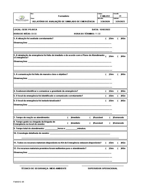 Relatório De Simulado De Emergência Pdf
