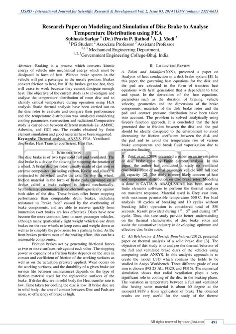 Pdf Research Paper On Modeling And Simulation Of Disc Brake To Analyse Temperature