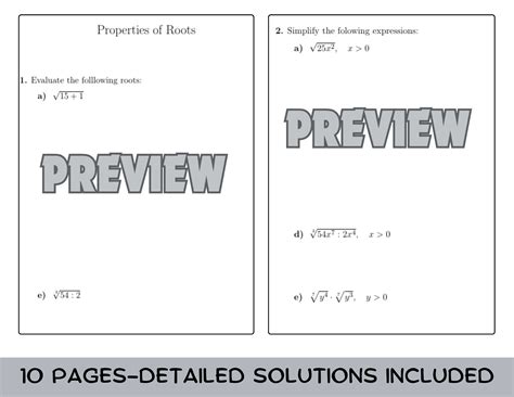 Properties Of Roots Worksheet With Solutions Teaching Resources