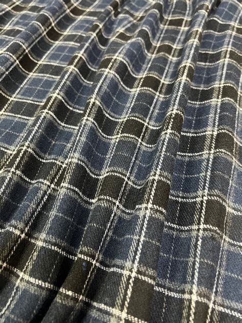 Plaid Flannel Fabric Blacknavywhite Plaid 100 Cotton Etsy