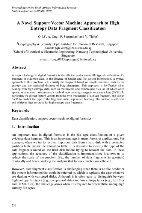 Pdf A Novel Support Vector Machine Approach To High Entropy Data Fragment Classification