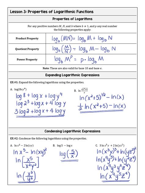notes 3 3 properties logarithmic functions key pdf logarithm