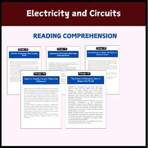 Electricity And Circuits Reading Comprehension Passage Tpt