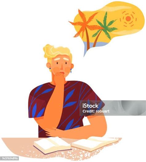 일을 하고 리조트 휴가를 꿈꾸는 남자 창의적 사고 개념 개발 금융에 대한 스톡 벡터 아트 및 기타 이미지 금융 만족 휴가 Istock