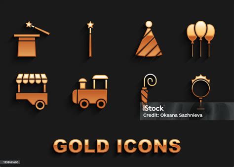 설정 장난감 기차 리본 풍선 서커스 화재 후프 생일 파티 경적 패스트 스트리트 푸드 카트 파티 모자 마법과 지팡이와 아이콘 벡터 거리에 대한 스톡 벡터 아트 및 기타 이미지