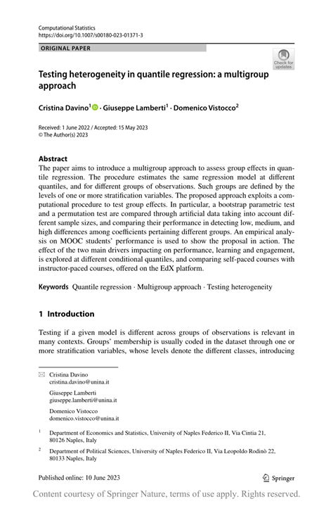 Pdf Testing Heterogeneity In Quantile Regression A Multigroup Approach