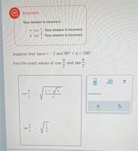 Solved Incorrect Your answer is incorrect. - cos2α: Your | Chegg.com