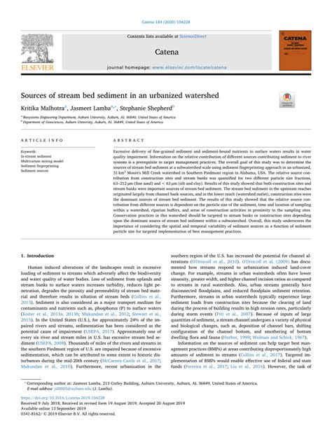 Pdf Sediment Fingerprinting To Identify Sources Of Stream Bed Sediment In An Urbanized Watershed