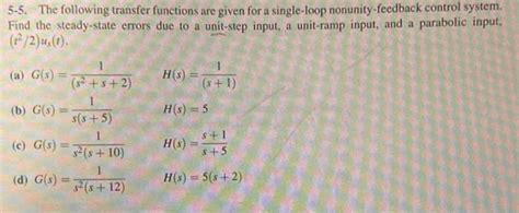 Solved 5-5. The following transfer functions are given for a | Chegg.com