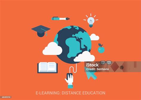 평면 스타일 디자인 벡터 일러스트 레이 션러닝 거리 교육 개념 글로벌 온라인 학습 과정 대학 대학원 생각 손 클릭 마우스 콜라주