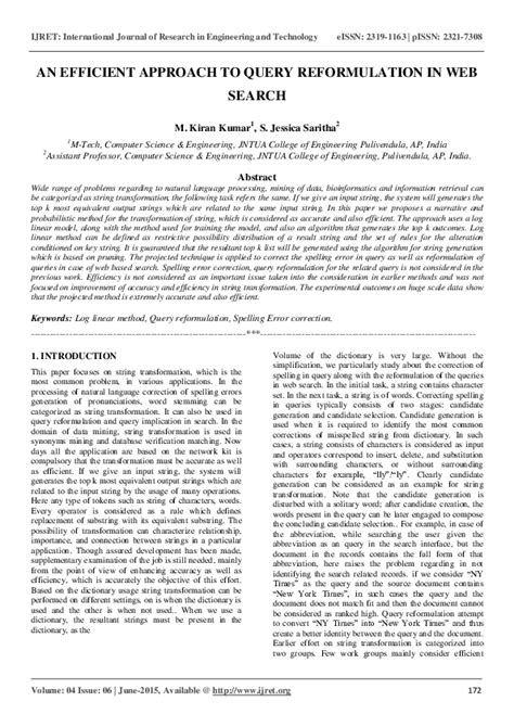 Pdf An Efficient Approach To Query Reformulation In Web Search