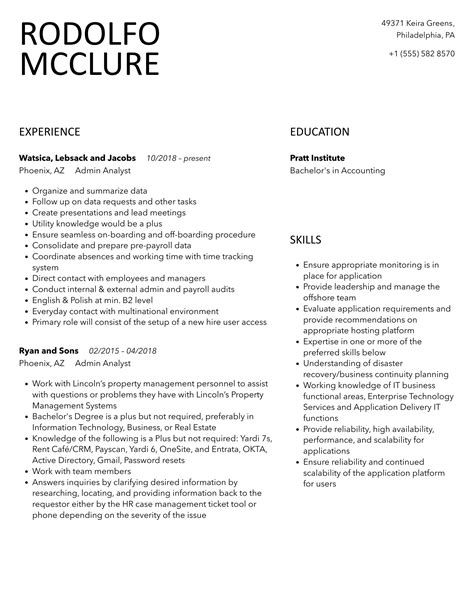 Admin Analyst Resume Samples Velvet Jobs