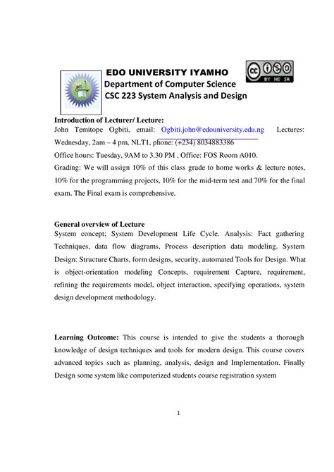 System Analysis And Design Lecture Note Compress Edo University Iyamho Department Of Computer