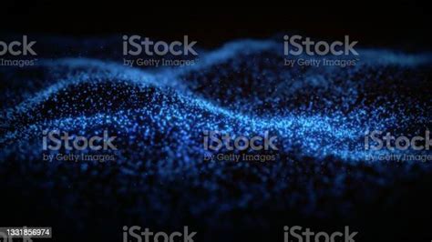 Abstract Flowing Smooth Surface Fractal Waves Background From Blinking Particles Grid Mesh Of