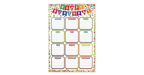 FaCraft Confetti Happy Birthday Chart Poster For Classroom