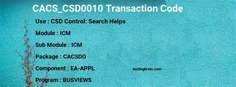 Cacs Csd0010 Sap Tcode For Csd Control Search Helps