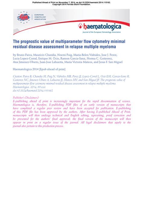 Pdf The Prognostic Value Of Multiparameter Flow Cytometry Minimal