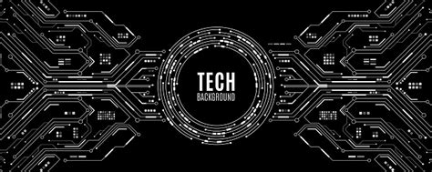 미니멀한 기술 배경 검은색 배경에 흰색 회로 라인과 전자 부품 하이테크 배너 디자인을 위한 전자 시스템이 있는 디지털 회로 기판 벡터 0명에 대한 스톡 벡터 아트 및 기타