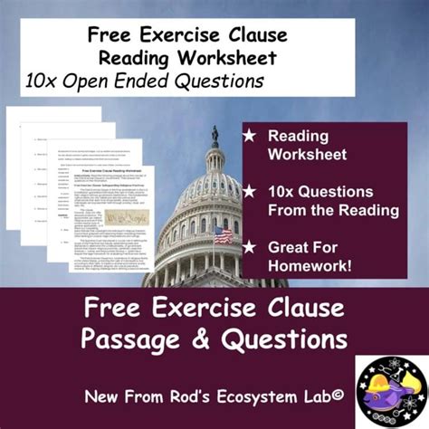 Free Exercise Clause Reading Worksheet W Answer Key Editable