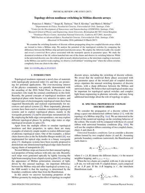 Pdf Topology Driven Nonlinear Switching In Möbius Discrete Arrays