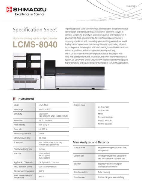 Shimadzu Specification Sheet Lcms 8040 Download Free Pdf