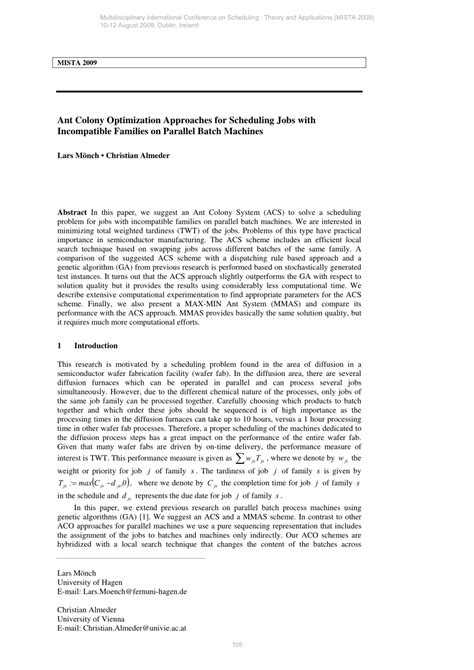 Pdf Ant Colony Optimization Approaches For Scheduling Jobs With Incompatible Families On