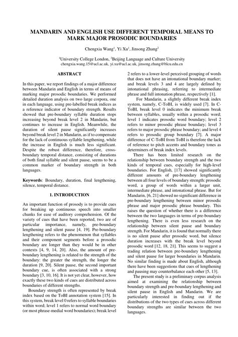 Pdf Mandarin And English Use Different Temporal Means To Mark Major Prosodic Boundaries
