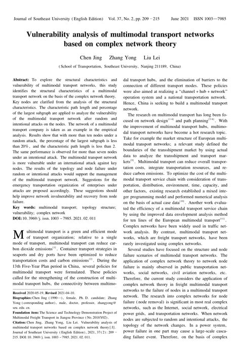 Pdf Vulnerability Analysis Of Multimodal Transport Networks Based On