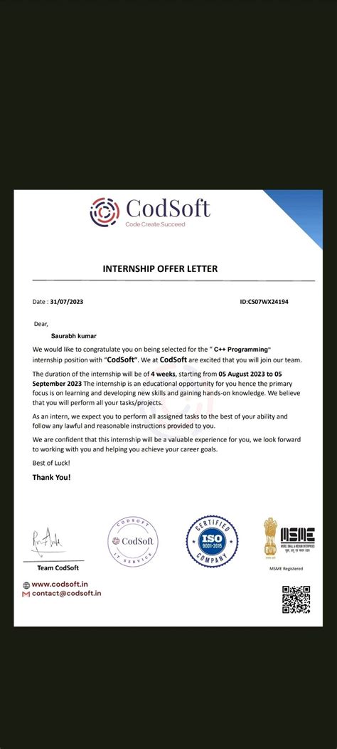 Saurabh Kumar On Linkedin Codsoft Cplusplus Growth Technology