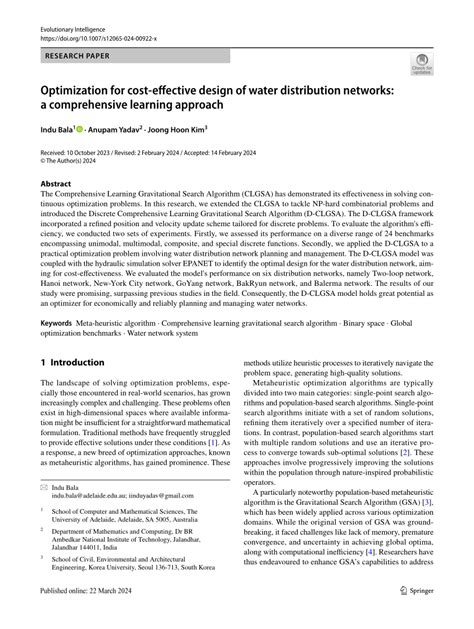 Pdf Optimization For Cost Effective Design Of Water Distribution Networks A Comprehensive