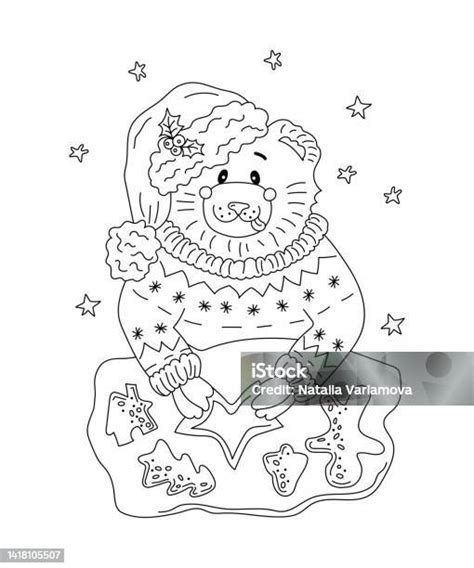 크리스마스 색칠 공부 페이지 곰은 크리스마스 쿠키를 만들고 있습니다 라인 아트 벡터 일러스트레이션 가공의 인물에 대한 스톡 벡터 아트 및 기타 이미지 Istock