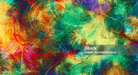 디지털 페인팅 배경입니다 무지개 빛깔의 다양한 페인트 모양 밝은 패턴 추상적인 장식 곡선에 대한 스톡 사진 및 기타 이미지 곡선 그라데이션 긁힌 Istock