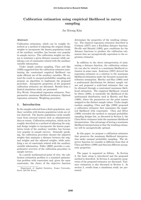 Pdf Calibration Estimation Using Empirical Likelihood In Survey Sampling