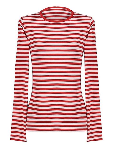 Thetru Clown Kostüm Ringelshirt Langarm Rot Weiß Karnevalskostüm Damen