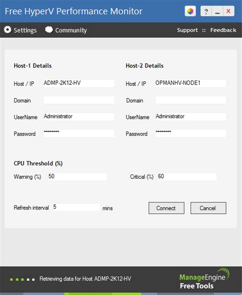 free hyper v server performance monitor manageengine free tools