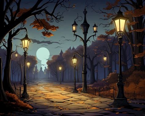Premium Ai Image Neighborhood At Autumn Park Path At Night Street